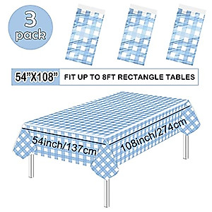 HEIPINIUYE 3 Pack Light Blue and White Checkered Tablecloth 54 ×108 Disposable Plastic Picnic Table Cover Rectangle Gingham Table Cloths for Indoor Outdoor Picnic Wedding Birthday Camping Camping