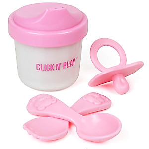 Click N' Play Magic Disappearing Sippy Cup & Doll Pacifier Set, Baby Doll Bottle with Milk, Accessories for Kids Ages 2-4, Pink
