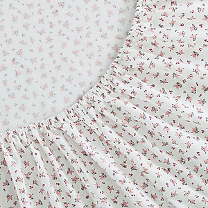 Betsey Johnson- Twin Sheet Set, Cotton Percale Bedding Set, Crisp & Cool, Lightweight & Breathable (Baby Buds Pink, Twin)