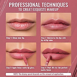 Oulac Matte Liquid Pink Nude Lipstick for Women, Long Lasting Lipstick Waterproof Lip Stain, No Transfer, Creamy High Pigmented Formula with Rose Oil, Vegan & Cruelty-Free, Pink Nude M12