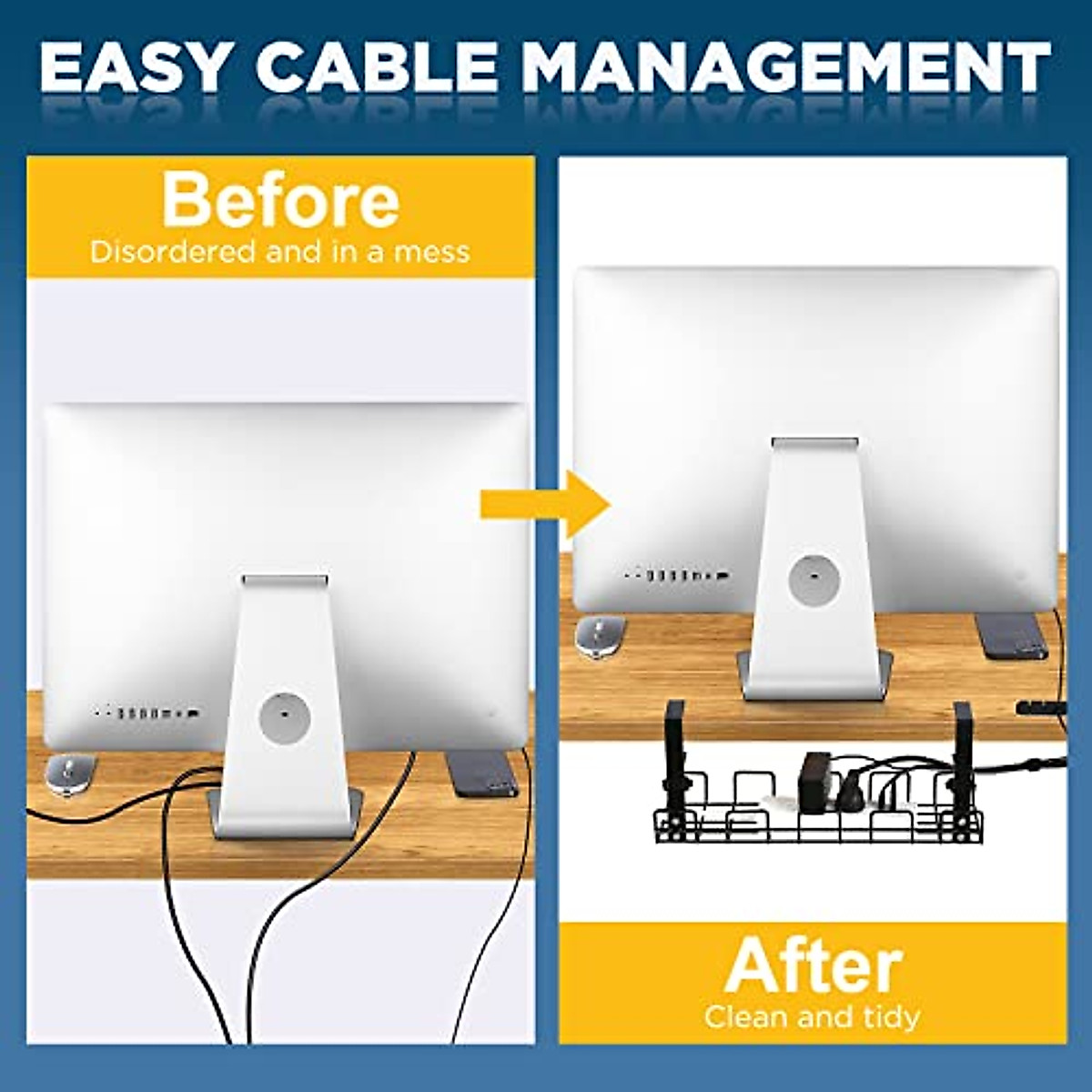 Effortless Cable Management Under Desk - No Drill Cord Organizer Tray for Home and Office PCs - Desk Cable Management Rack with No Damage to Desk (2packs)