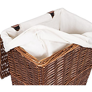 BIRDROCK HOME Woven Willow Baskets with Liner for Storage and Laundry - Set of 5 - Rectangular Hamper Bins with Lids - Decorative Wooden Wicker Basket for Organizing Blankets - Baby Organizer - Brown