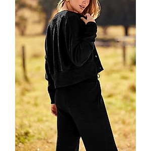 BTFBM Women's Summer 3 Piece Outfits Ribbed Knit Cardigan Cropped Tank Tops Wide Leg Pant Tracksuit Lounge Matching Sets(Solid Black, Medium)