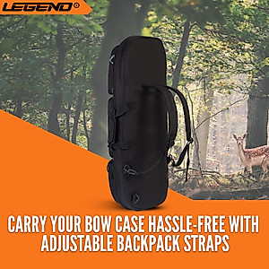Legend Alpha Compound Bow Case - Fits MTM Ultra Compact Arrow Cases - Archery Bow Bag with Back & Shoulder Straps - With Cam Protectors, Soft Padding, & Extra Pockets 37"x16.5" Interior - Black
