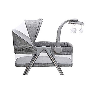 Simmons Kids City Sleeper Bedside Bassinet Portable Crib - Activity Mobile Arm with Nightlight, Vibrations, Twinkle Lights and Rotating Stars, Grey Tweed