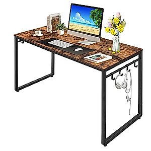 Zanzio Computer Desk with 8 Storage Hooks, 51.1 Inches Simple Style Home Office Desk Writing Study Table with Stable Metal Frame, Easy Assembly, Vintage Brown