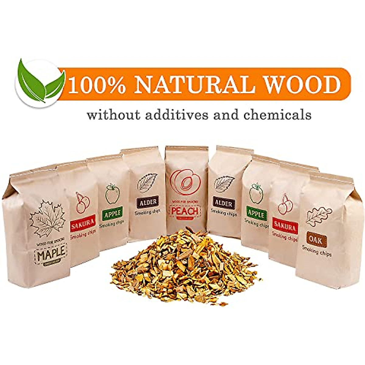 Zorestar Wood Smoking Chips for Smoker 9 pcs Variety Pack of Oak | Alder | Cherry | Apple Chips for Smoking and Grilling Plus Bonus e-Book