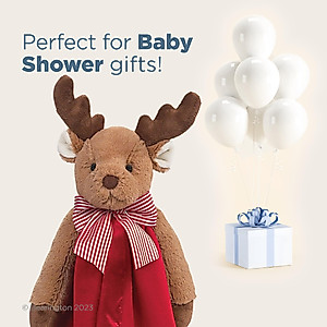 Bearington Baby Lil' Reindeer Snuggler, 15 Inch Christmas Plush Stuffed Animal Security Blanket Lovey for Babies