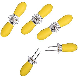 Friwer White Porcelain 9 Inch Corn Cob Tray, Set of 4 - with 8 Stainless Steel Soft Grip Corn Picks