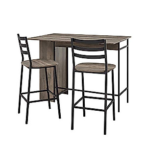 Walker Edison AZW48LNSB3PGW 3 Piece Drop Leaf Counter Table Dining Set with Storage, 48", Grey Wash