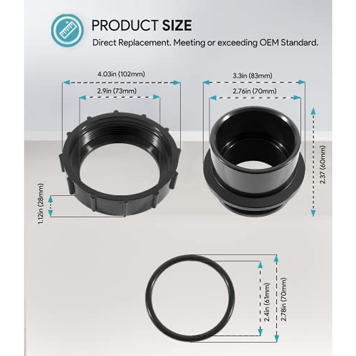 2 Pack 270100 Black Pool Valve Adaptor Replacement Kit for Quad D.E. Filter, FNS Plus Filter, Clean & Clear Plus Filter, Pool/Spa Cartridge Filter