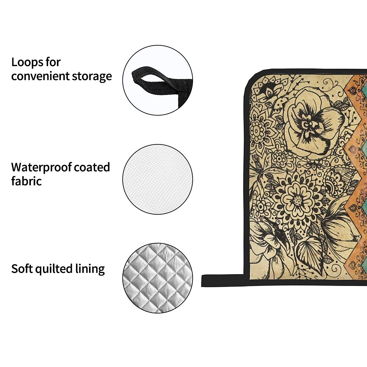 KLATIE Boho Oven Mitts and Pot Holders Sets of 4, Heat Resistant Hot Pad, Bohemian Style BBQ Gloves for Kitchen, Cooking, Baking, Grilling