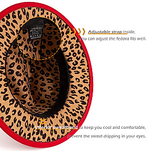 Gossifan Women Two Tone Wide Brim Fedora Felt Panama Hats Classic Belt Buckle Red/Leopard