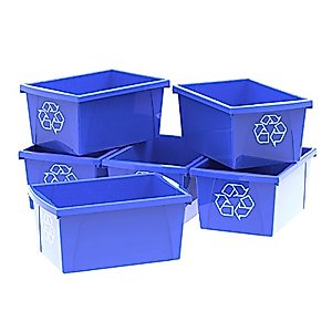 Storex 5.5 Gallon (21-Litre) Recycle Bin, 16.75 x 11.88 x 8.25 Inches, Case of 6, Blue (STX61517U06C)