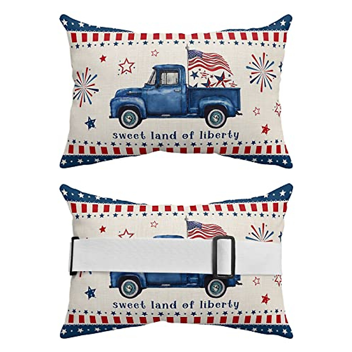 Recliner Head Pillow Ledge Loungers Chair Pillows with Insert 4th of July Truck Red and Blu Patriotic Retro Lumbar Pillow with Adjustable Strap Outdoor Waterproof Patio Pillows for Beach Pool, 2 PCS