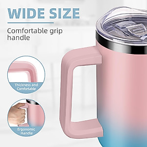 40 oz Tumbler with Handle and Straw Lid, 100% Leak Proof Cup Tumblers, Stainless Steel Insulated Travel Coffee Mug, Keeps Drinks Cold for 24 Hours or Hot for 10 Hours, Cupholder Friendly, PinkBlue