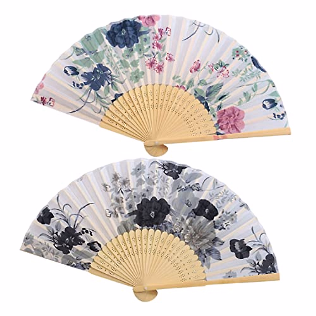 MUSISALY 2pcs Chinese Dancing Fans floral fan Silk Folding Fans folded fan Hand Folding Fans handheld fan ancient fan Chinese Folding Fans floding fan Japanese-style men and women flowers