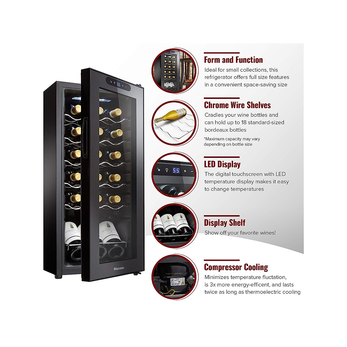 Wine Enthusiast 18-Bottle Single Zone Compressor Wine Cooler