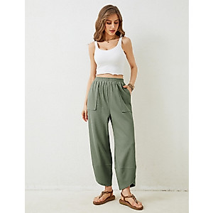 Xiaoxuemeng Womens Baggy Wide Leg Pants Casual Elastic Waisted Palazzo Harem Pants with Pockets (Green-M)