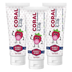 Coral White Kids Bubble Berry Fluoride Free Toothpaste - 4 Ounces (3 Pack)
