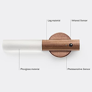 Seeloon Motion Sensor Night Lights Magnet Body Sensor Hallway Night Lights Rechargeable Led Light Portable Stairway Night Lights Wooden Wall Sconce Battery Operated Wall Sconces (Ash Wood)