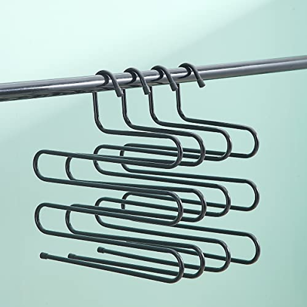 Kyraton Pants Hangers S-Shaped Non-Slip 4-Pack Trouser Hanger PP Hanger, Closet Space Saving, Hangers Closet Storage Organizer for Pants, Jeans, Scarves, Towels Hanging (Black).