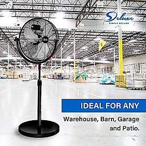 Simple Deluxe 18 Inch Pedestal Standing Fan, High Velocity, Heavy Duty Metal For Industrial, Commercial, Residential, Greenhouse Use, Black