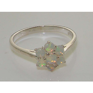 LetsBuyGold 925 Sterling Silver Real Genuine Opal Womens Cluster Promise Ring - Size 9
