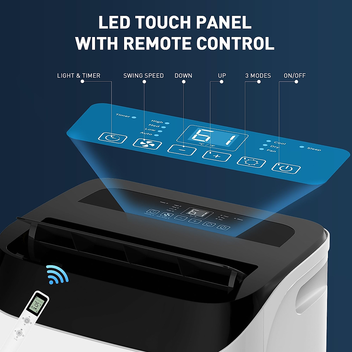 14,000 BTU Portable Air Conditioner Cools Up to 700 Sq.Ft, 3-IN-1 Quiet Portable AC Unit with Remote Control & Installation Kits for Large Room, Campervan, Office, Temporary Space