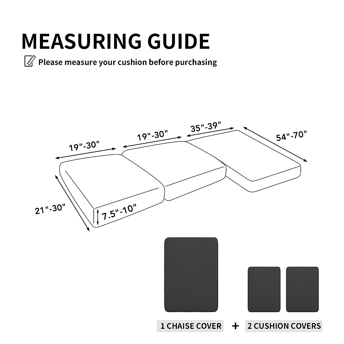 Easy-Going 100% Waterproof 3 Pieces Couch Cushion Covers for Sectional Sofa Left/Right L Shape Chaise Lounge Sofa Seat slipcover Anti-Slip Sofa Cover (2 Seater + 1 Chaise, Dark Gray