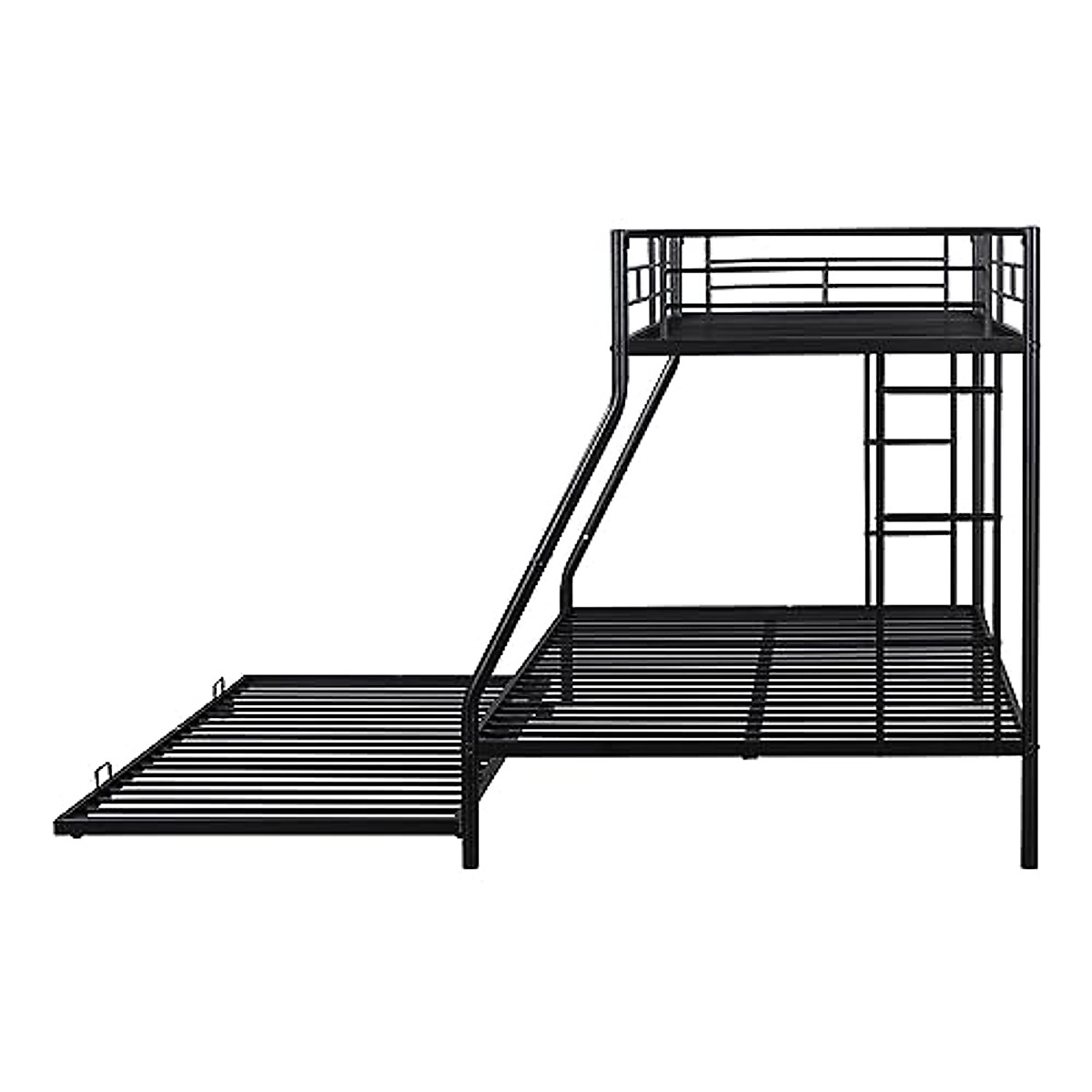 BIADNBZ Twin Over Full Bunk Bed with Trundle and 2 Built-in Ladders, Metal Heavy-Duty BunkBed Frame for Kids Teens Adults Bedroom, Black