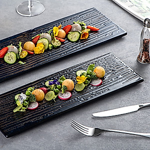 Uaral Serving Platter Ceramic Flat Tray-14 inch Large Serving Plate for Party,Sushi,Appetizer,Vegetable,Salad,Set of 2, (Midnight Blue)