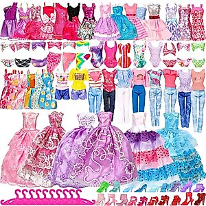 Accessories 22 50-Pack Handmade Doll Clothing & Accessories Includes 5 Wedding Dresses 5 Fashion Dresses 4 Ankle Skirts 3 Tops & Pants 3 Bikini 20 Shoes & Giveaways 10 Hooks for 11.5'' Dolls