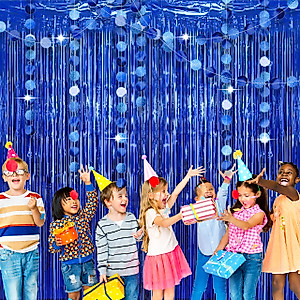 Decor365 Blue Fringe Curtains Blue Party Decorations Blue Circle Garlands Streamers Banner Backdrp for Wedding Graduation Bridal Shower Bachelorette Ramadan Birthday Party Supplies