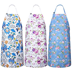Janmercy 3 Pieces Plus Size Aprons for Women with Pockets Floral Apron Adjustable Cooking Aprons for Kitchen Cooking Baking Household Cleaning Gardening Supplies
