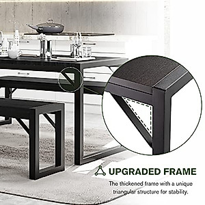 IMUsee 3-Piece 47.2" Dining Table Set for 4-6,Heavy Duty Kitchen Table with Metal Frame and Wood Board, Kitchen & Dining Room Table Set with Benches, Space-Saving Dinette for Small Space,Black&Black