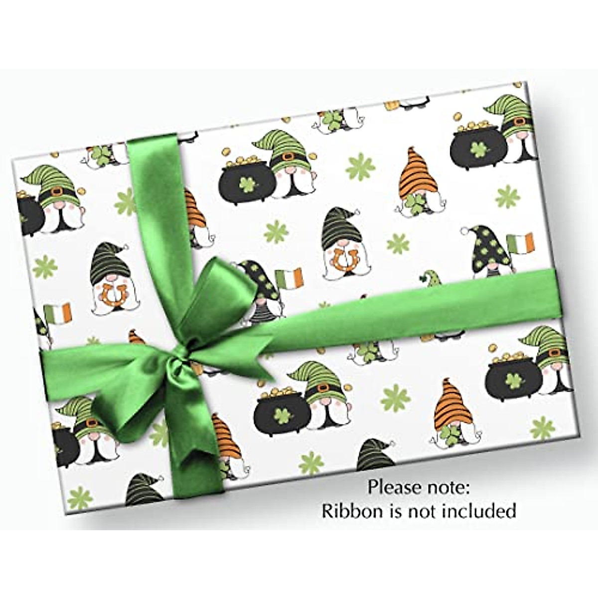 Stesha Party St Patricks Day Gnomes Wrapping Paper - Folded Flat 30 x 20 Inch (3 Sheets)