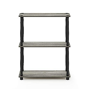 Furinno 18029GYW/BK Turn-N-Tube 3-Tier Compact Multipurpose Shelf Display Rack, Classic, French Oak Grey/Black, 3-Tier Classic Tubes