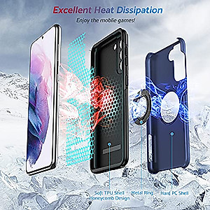 Anqrp Hidden Series Galaxy S21 Case 5G, [Heat Dissipation] [No Fall-Off Kickstand] 360° Metal Ring, Military Grade Shockproof Protective Phone Case Designed for Samsung Galaxy S21, Midnight Blue