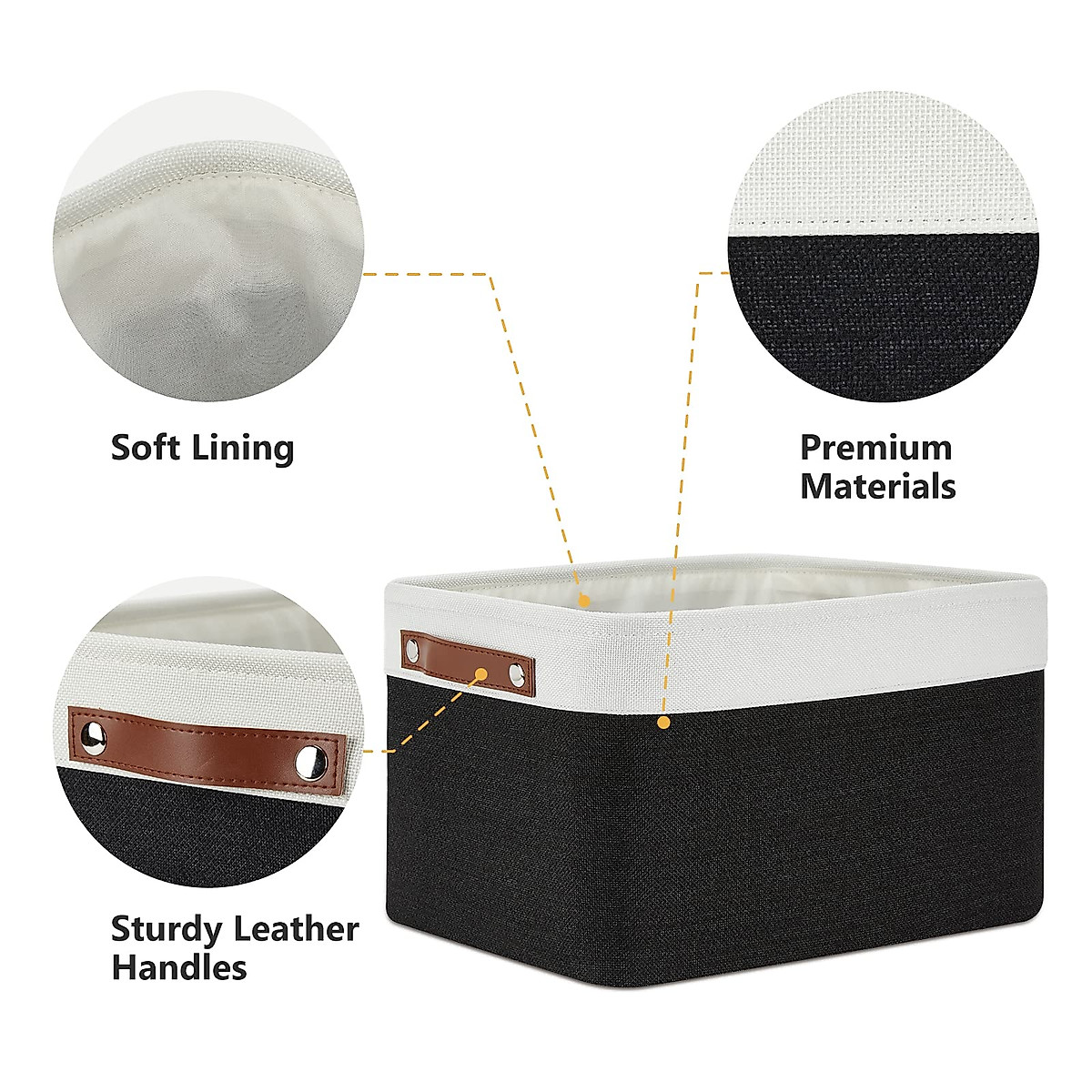 DULLEMELO Canvas Storage Bin with Handles, Fabric Bins for Shelves, Bedroom, Office,Nursery,Fabric Storage Baskets for Toys, Clothes,Gift(3-Pack Medium-15 inch X 11 inch X 9.5 inch , White&Black)