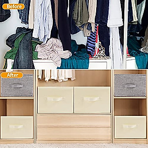 Wardrobe Clothes Organizer, Wardrobe Clothes Organizer with Sturdy Handles, Foldable, Fits Pants, Jeans, Sweaters, T-Shirts, Light Coats, Dresses, Stackable Wardrobe Drawer Organizer (Beige 4 PCS)