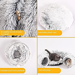 Shank Ming Cat Tunnel Bed,Collapsible Cat Tunnel with Central Mat,Plush Cat Tunnels for Indoor Cats with Hanging Ball and Peephole,Cat Play Tunnel