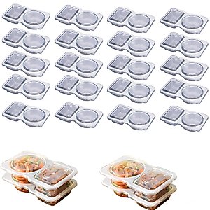 Aywenny 15PCS Double Compartment Condiment Containers with Lids,Disposable 2 Compartment Snack Containers,Dual Compartment Containerfor for Condiment, Dip, Sauce, Sampling and Travel Snacks