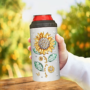 ZOXIX Sunflower Tumbler Can Cooler 16oz 4-in-1 Can Holder Travel Mug Jewelry Style Stainless Steel Insulated Cup Flower Print Sunflowers Personalized Name Gifts For Women Custom