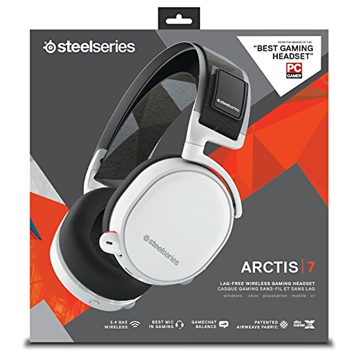 SteelSeries Arctis 7 Legacy Edition, Lag-Free Wireless Gaming Headset, DTS 7.1 Surround for PC, PC/Mac/Playstation 4/Mobile/VR - White