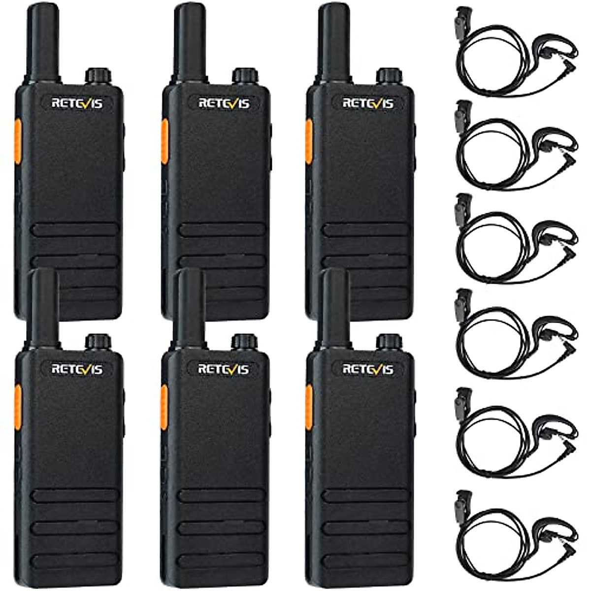 Retevis RT22P,New Version of RT22,Walkie Talkies with Earpiece and Mic,Two-way Radios Rechargeable,Lightweight,1620mAh,Clear Sound Earhook Headset,Handsfree Walkie-Talkie for Retail Restaurant(6 Pack)