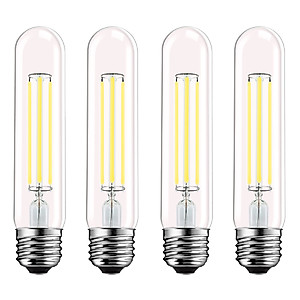 PIFUT T9 LED Bulb, E26 Dimmable LED Bulb, 110v 600Lumens 60W Equivalent, Clear Glass Tubular Light Bulb, Best Replacement for Incandescent Bulb, Candelabra LED Bulbs, 4 Pack (Daylight White)