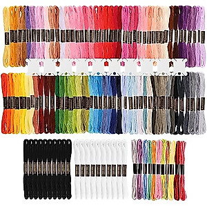 Caydo 100 Colors Embroidery Floss and 12 Skeins Variegated & 10 Skeins White & 10 Skeins Black Color and 10 PCS Floss Bobbins for Friendship Bracelet Strings Kits, Cross Stitch Sewing Crafts