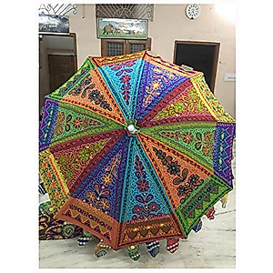 Marusthali Handmade Embriodery Decorative Garden Umbrella, Large Decorative Handcrafted Wedding Umbrellas, Umbrellas for beach Parasols (Multi Embroidery)