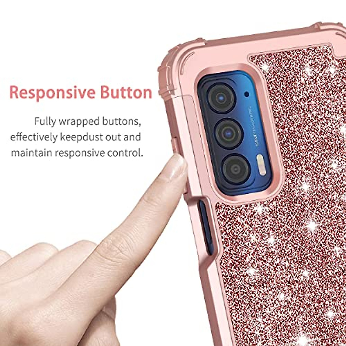 LONTECT Moto Edge 2021 Case, 5G UW Sparkly Glitter Shockproof Hybrid Protective Cover - Shiny Rose Gold
